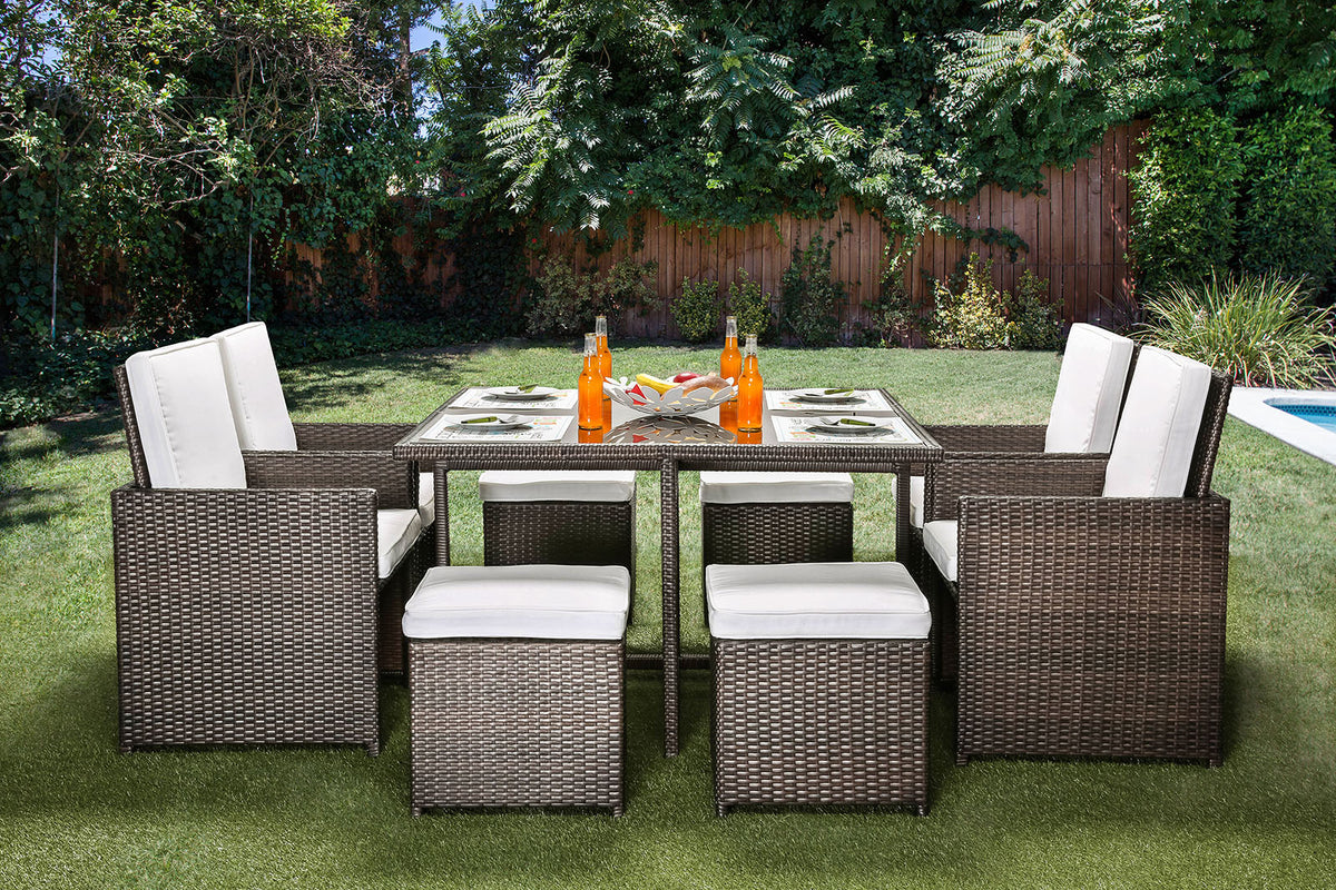 KEISHA White/Espresso 9 Pc. Patio Dining Table Set – Island Furniture ...