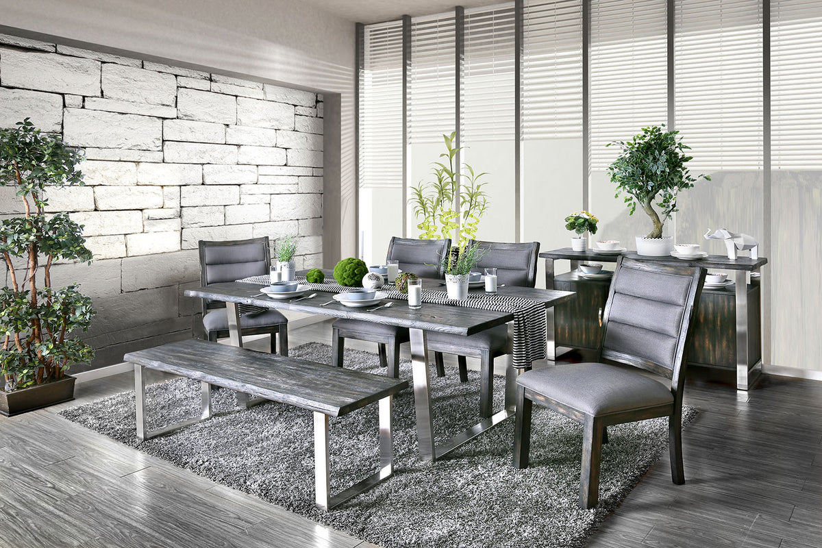 Mandy Gray/Chrome 6 Pc. Dining Table Set w/ Bench – Island Furniture of ...